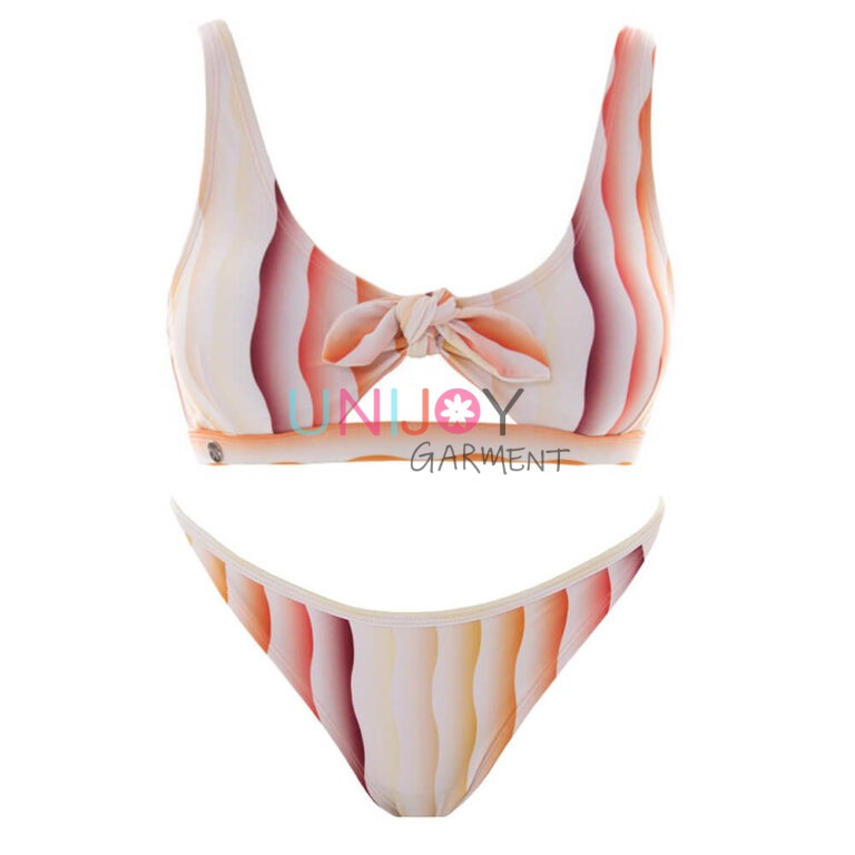 Custom Printed Bathing Suits Gradient Colorful Stripe Bikini ...